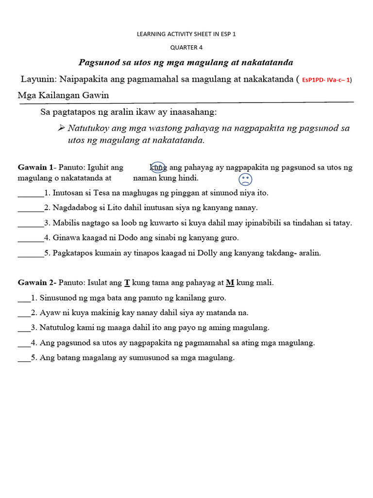 LEARNING ACTIVITY SHEET IN ESP 1 Quarter 4 | PDF