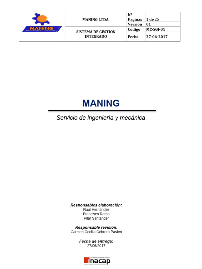 Sistema de Gestion Integrado MANING | PDF | Calidad (comercial) | Business
