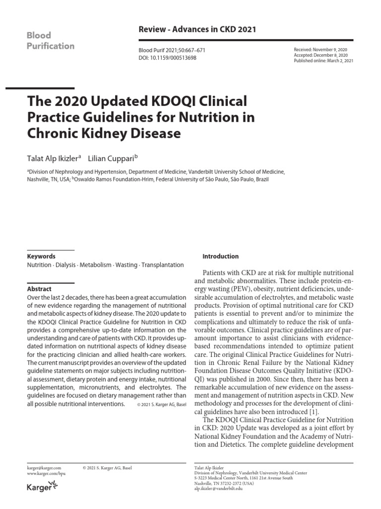 The 2020 Updated KDOQI Clinical Practice Guidelines For Nutrition in ...