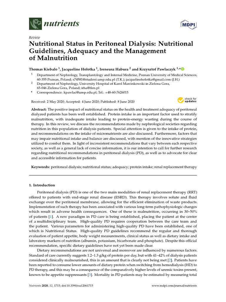 Nutritional Status in Peritoneal Dialysis Nutritional Guidelines ...