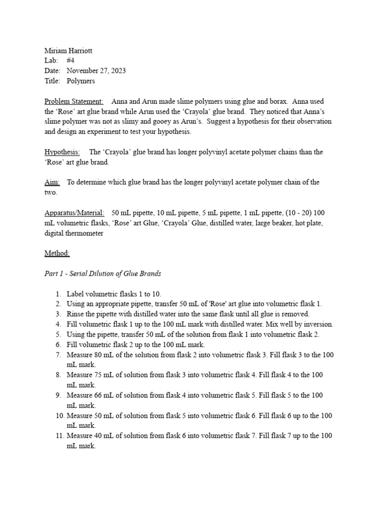 Chem Polymer Chain Length PD Write-Up | PDF | Volume | Chemistry