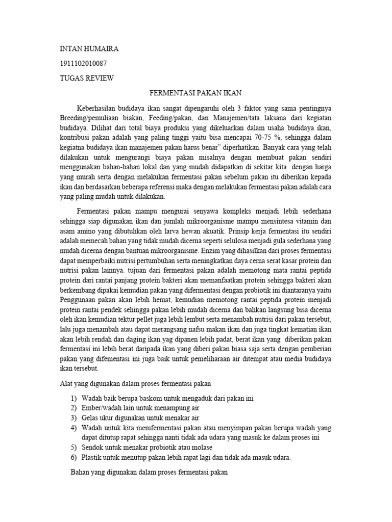 Intan Humaira - 1911102010087 - Tugas Review Fermentasi Pakan Ikan ...
