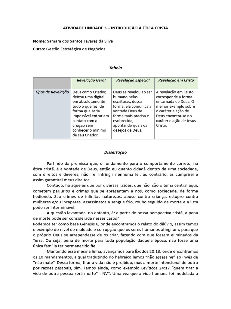 Atividade 3 - Unidade 3 - Samara | PDF | Jesus | Deus