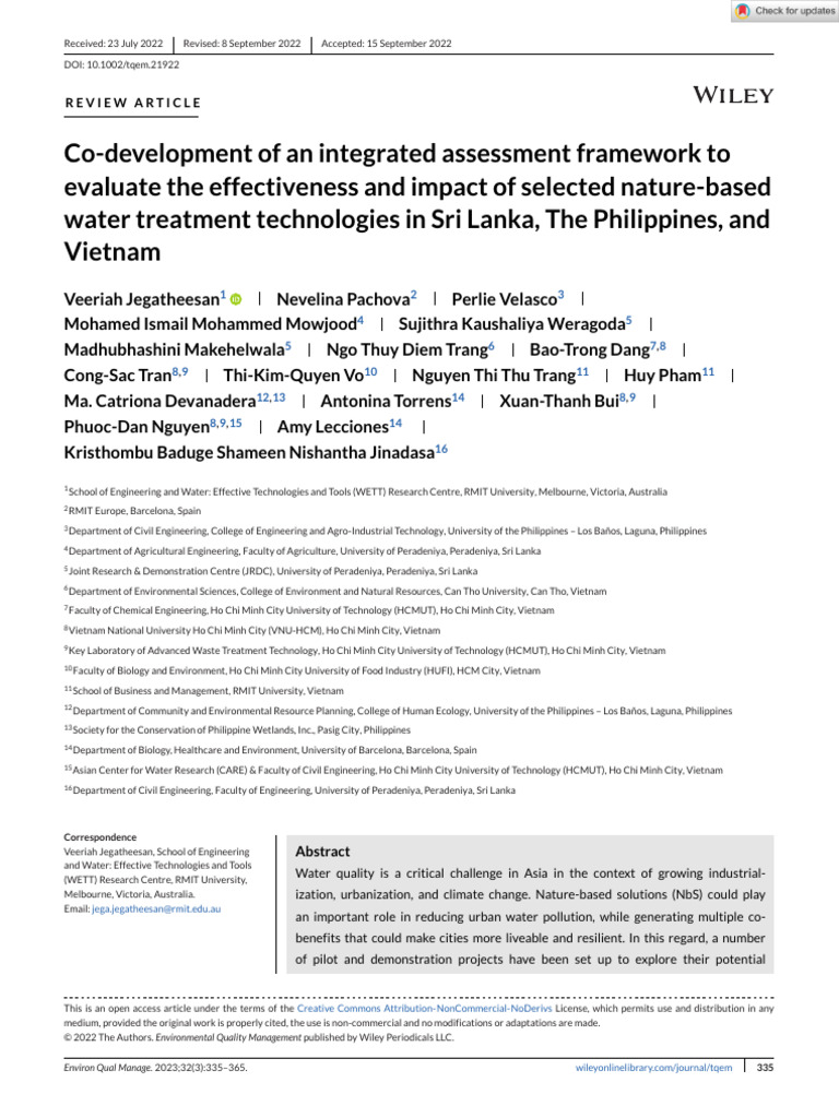 Environmental Quality MGMT - 2022 - Jegatheesan - Co Development of An Integrated Assessment ...