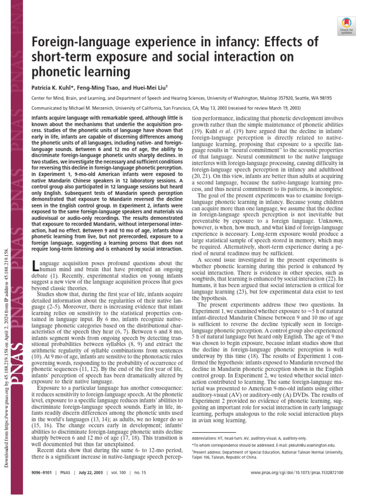 Infant Phonetic Learning from Mandarin Exposure | PDF | Language ...