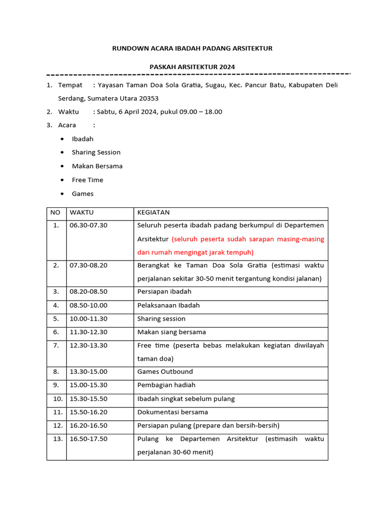 Draft Acara Paskah Arsitektur 2024 | PDF