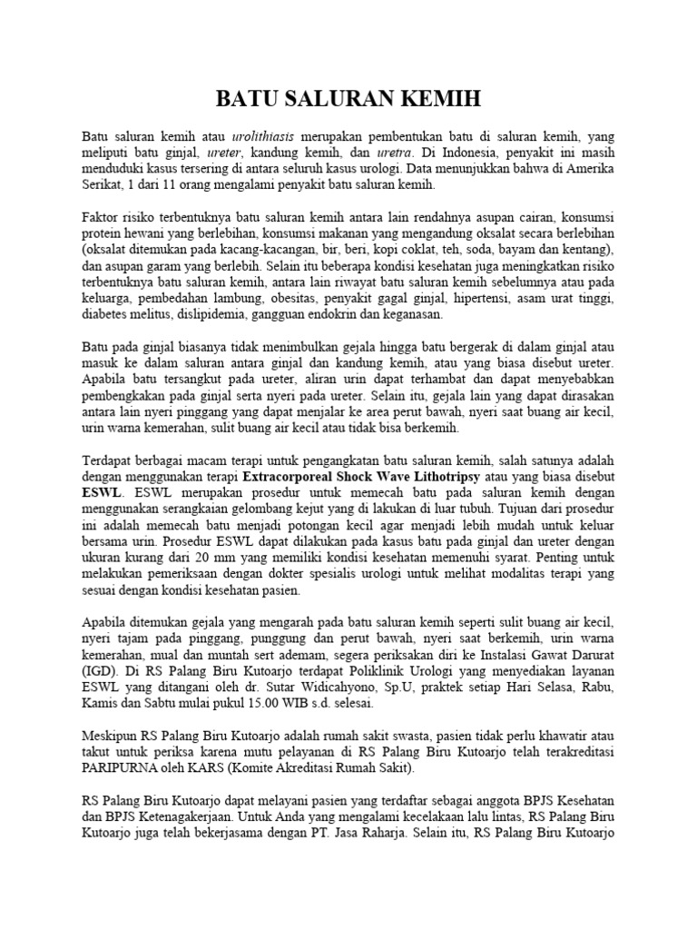 Batu Saluran Kemih | PDF | Kesehatan Holistik