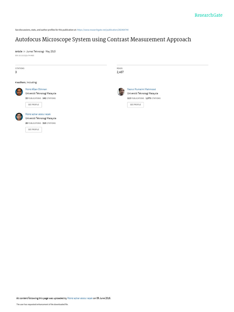 Autofocus Microscope Systemusing Contrast Measurement Approach | PDF ...
