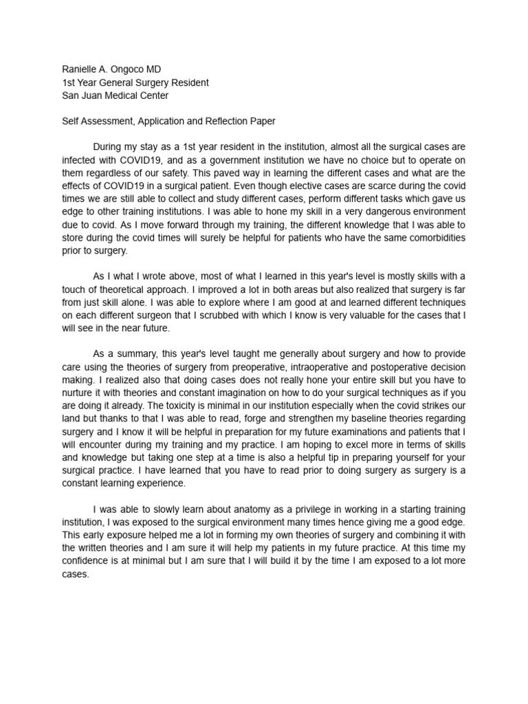 Self Assessment Application and Reflection Paper 1st To 3rd Year | PDF ...