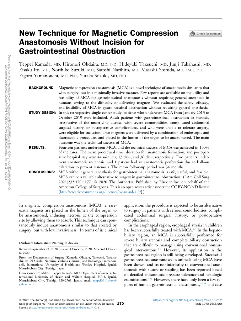 New Technique For Magnetic Compression Anastomosis.8 | PDF | Surgery ...