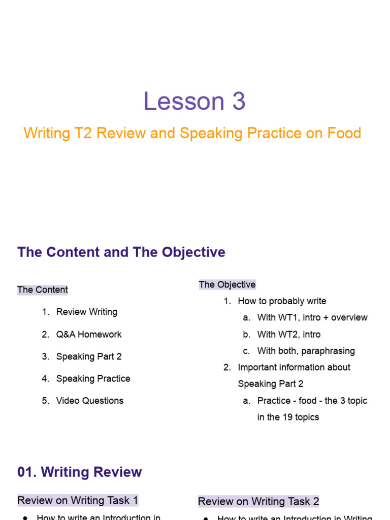 Lesson 3: Writing T2 Review and Speaking Practice On Food | PDF | Veganism | Diet (Nutrition)