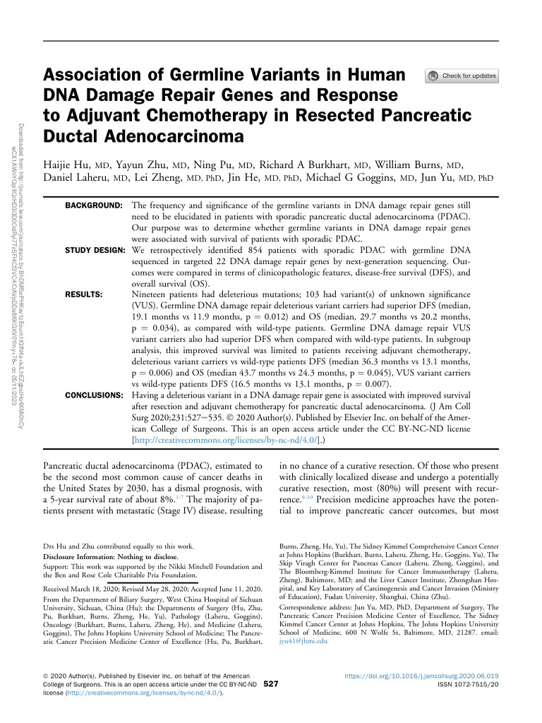 Association of Germline Variants in Human DNA.5 | PDF | Pancreatic Cancer | Cancer