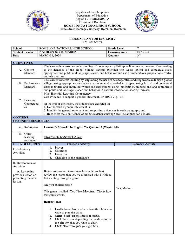 Lesson Plan-1 | PDF | Learning | Question