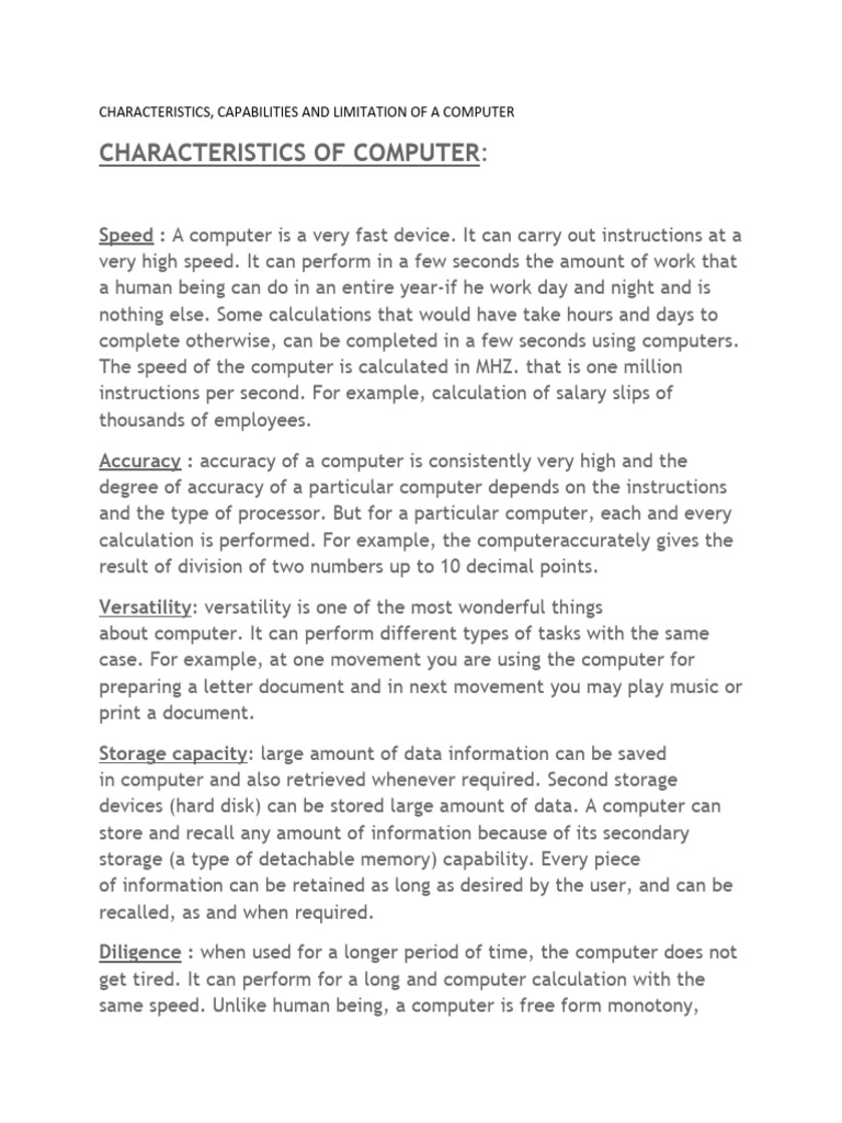 Computer Capabilities and Limitations | PDF | Computer Data Storage ...