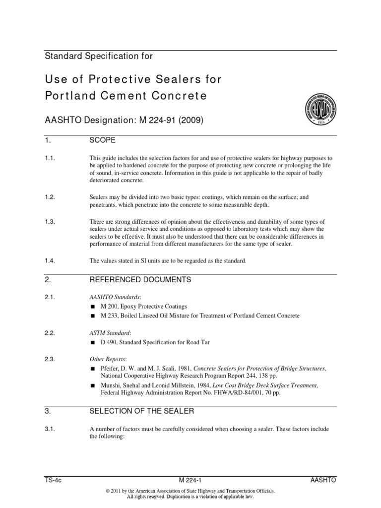 AASHTO M224-91 Use of Protective Sealers For PC Concrete | PDF | Epoxy | Concrete