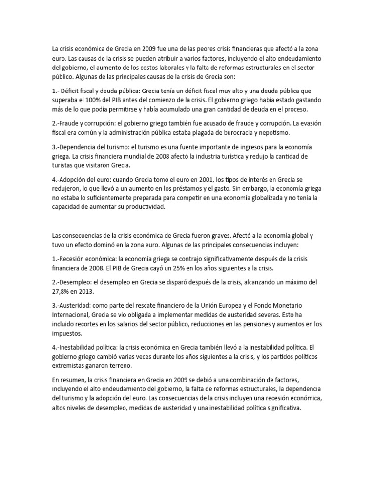 Crisis Griega: Causas y Consecuencias | PDF | Crisis de la deuda del ...