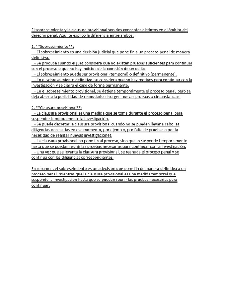 diferencia dEl sobreseimiento y la clausura provisional | PDF