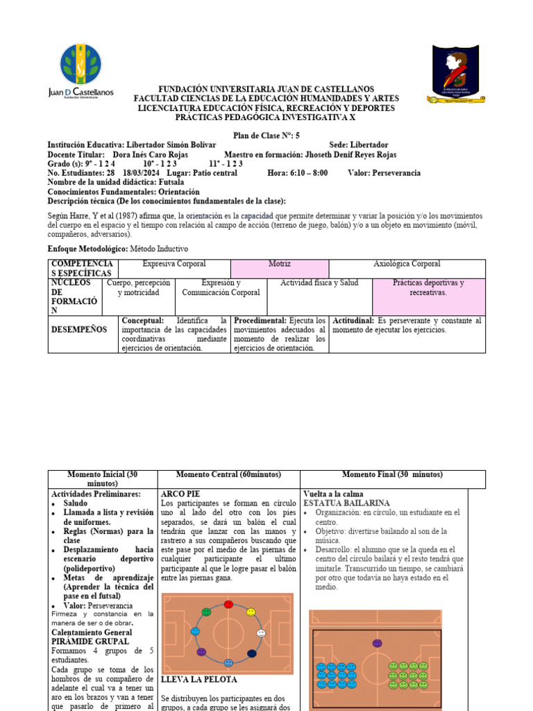 Plan de Clase: Futsala y Orientación | PDF
