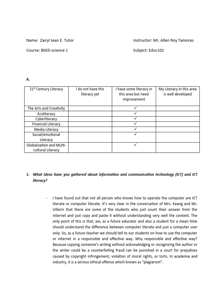 Educ102 (Tutor, Zairyl) | PDF | Plagiarism | Cognition