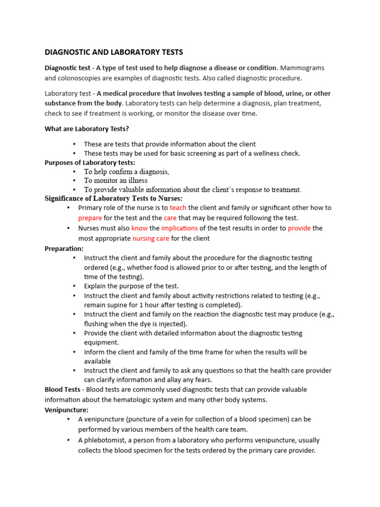 DIAGNOSTIC AND LABORATORY TESTS (lecture )1 | PDF | Medical Diagnosis ...