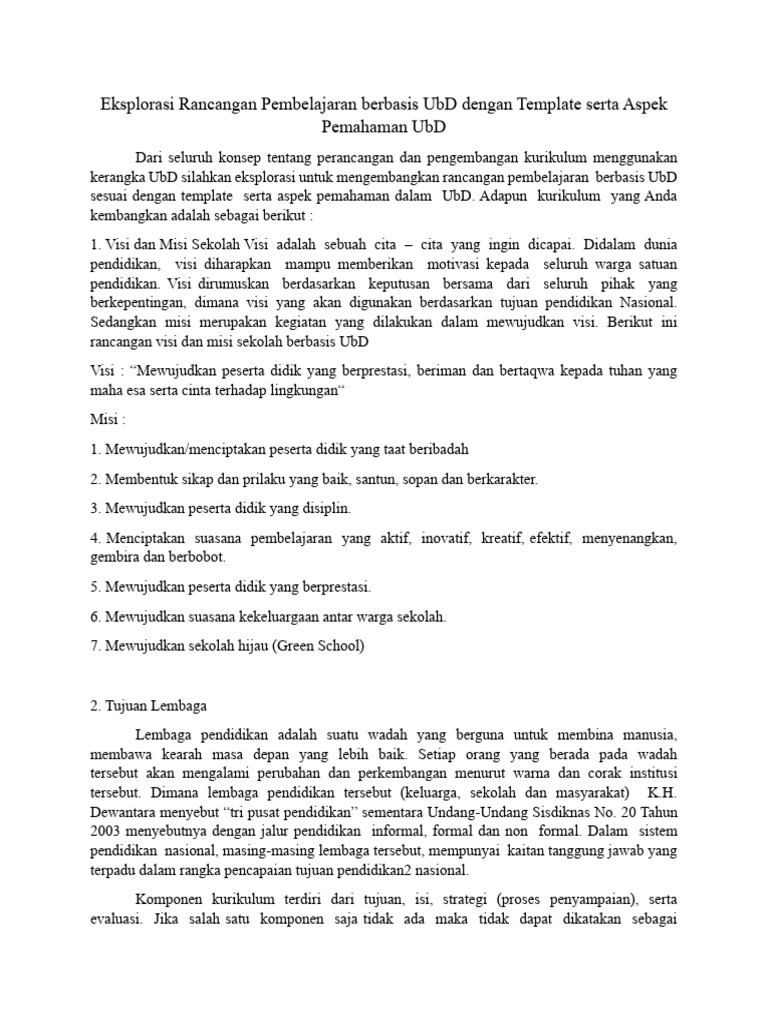 Eksplorasi Rancangan Pembelajaran Berbasis Ubd Dengan Template Serta ...