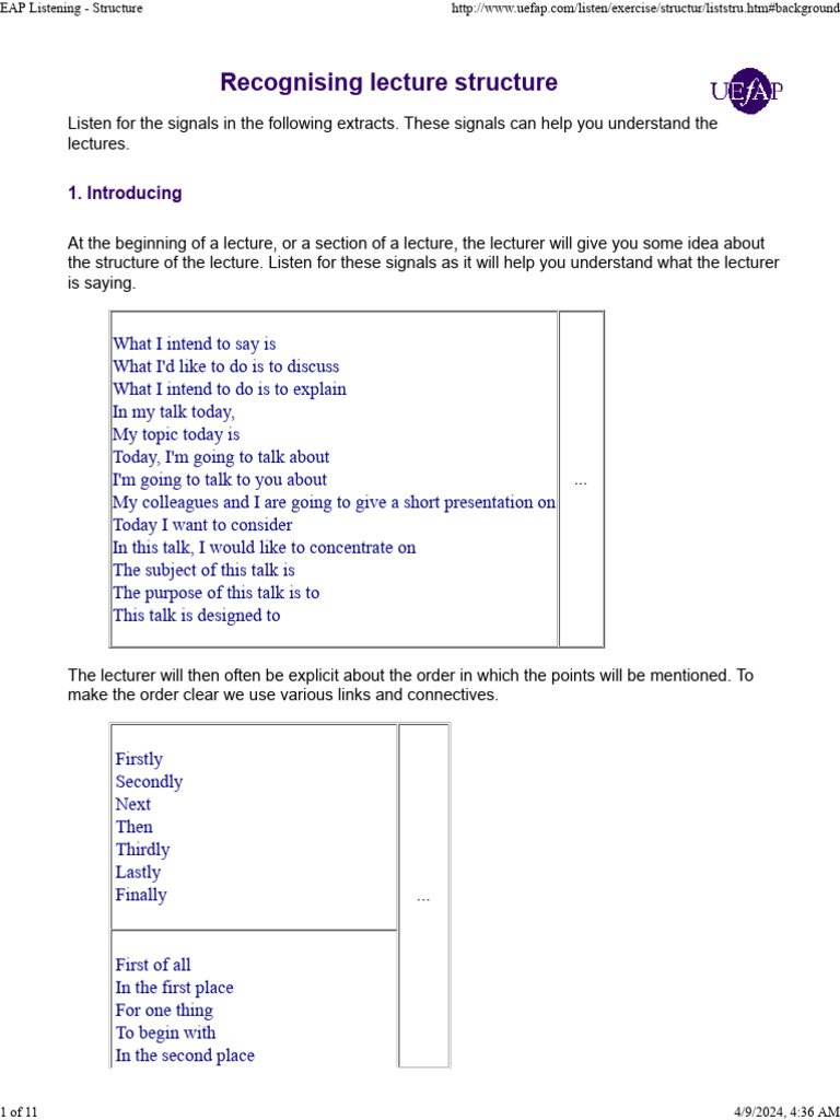 EAP Listening - Structure | PDF | Information | Human Communication