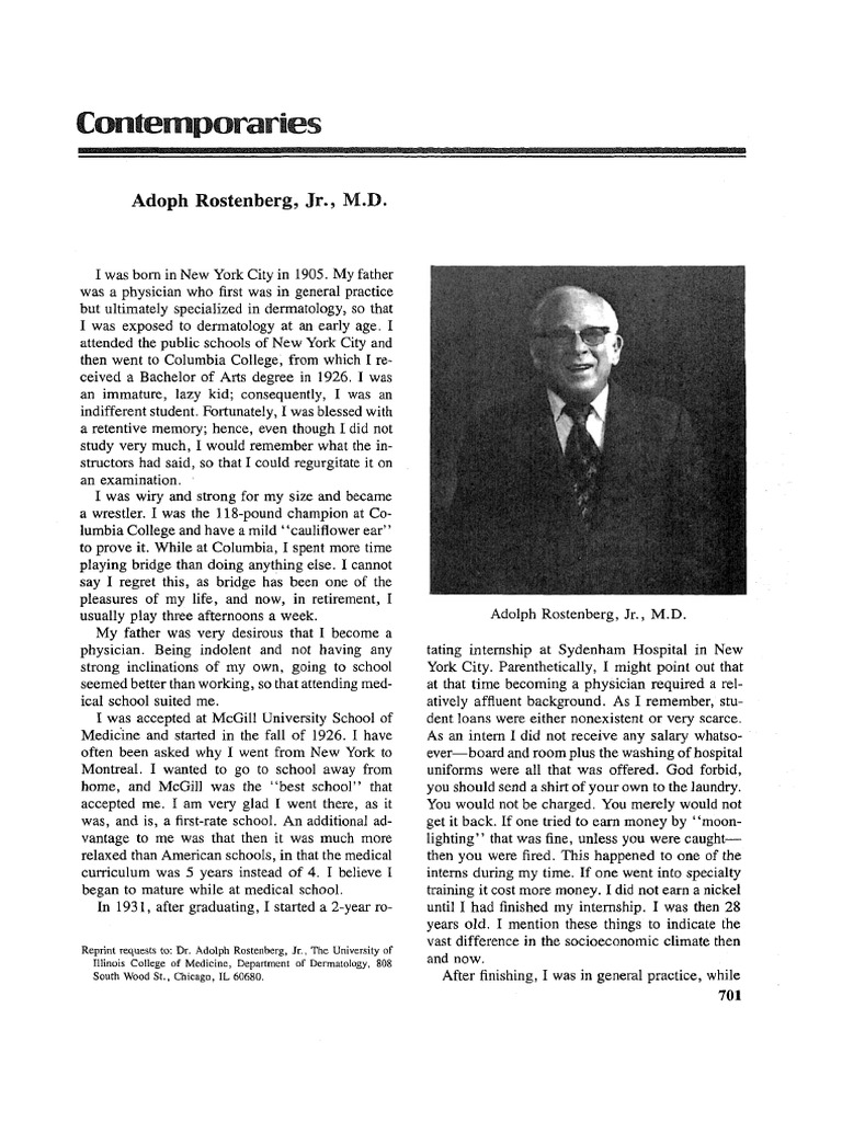Dermatology Journey of Dr. Rostenberg | PDF | Dermatology | Medicine