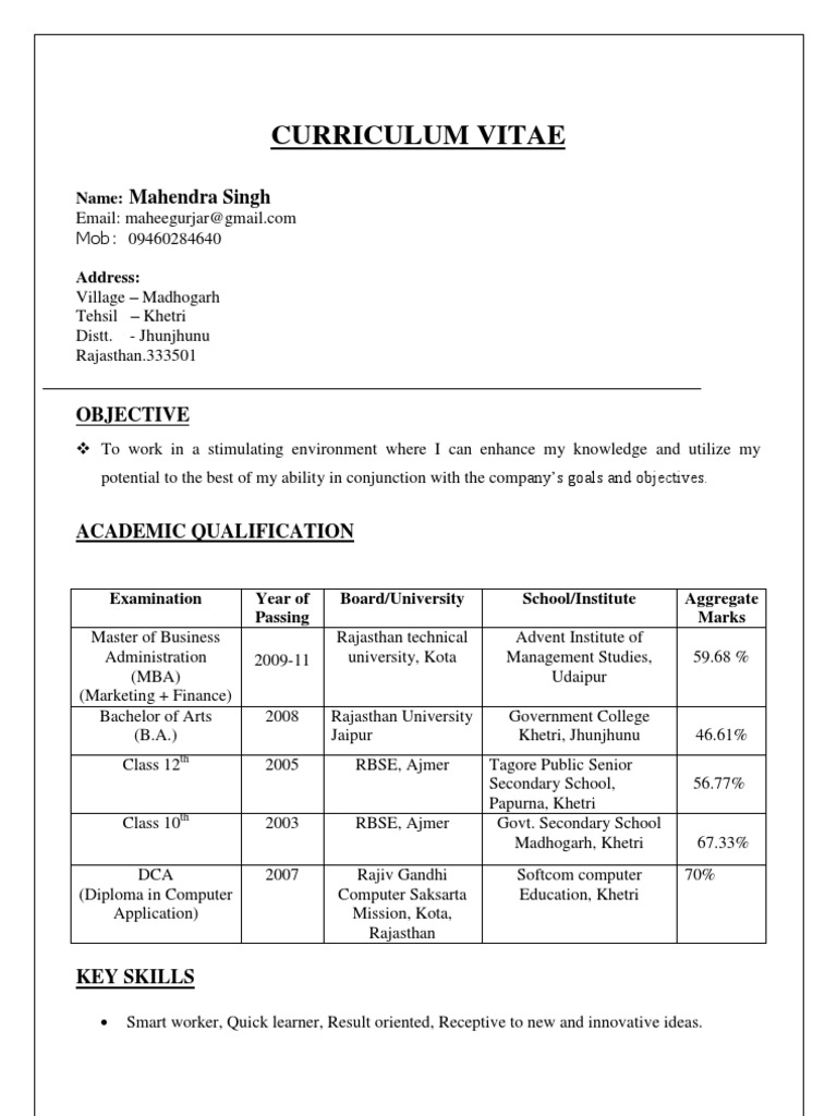Curriculum Vitae: Mahendra Singh | PDF | Curriculum | Learning