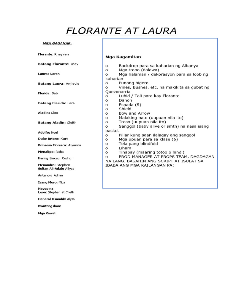 Florante at Laura Script | PDF