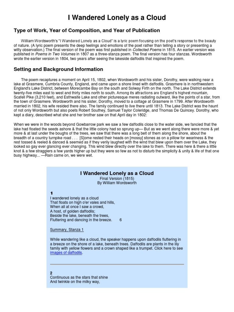 I Wandered Lonely as a Cloud | Poetry | Philosophical Science