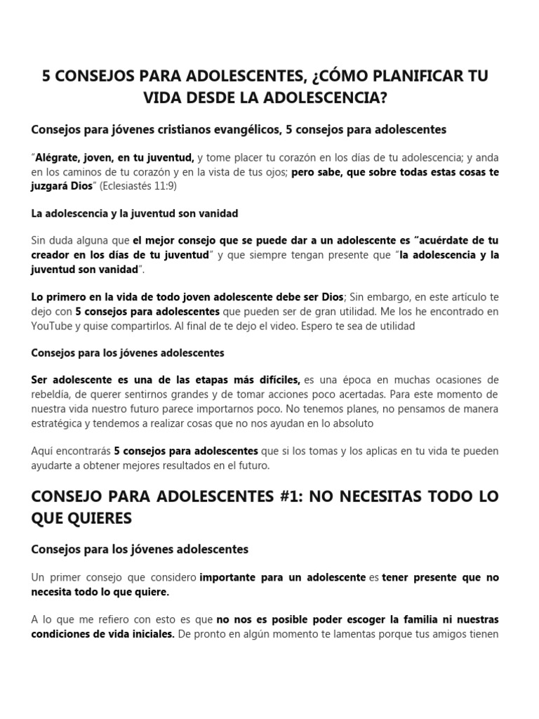 5 Consejos para Adolescentes | PDF