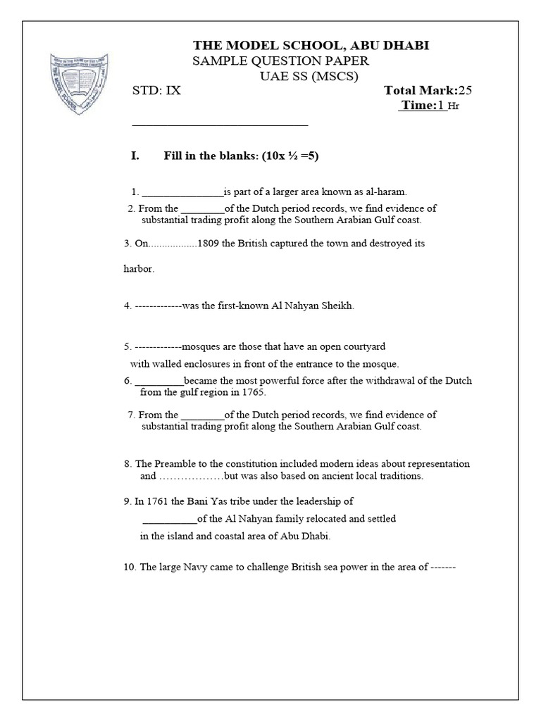 UAE SS IX - Sample QP - 2023-24 | PDF | United Arab Emirates | Arabian ...