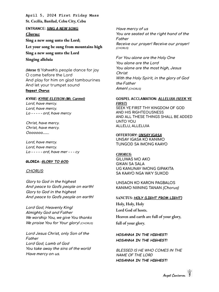 First Friday Mass Program - April 2024 | PDF | Mass (Liturgy ...