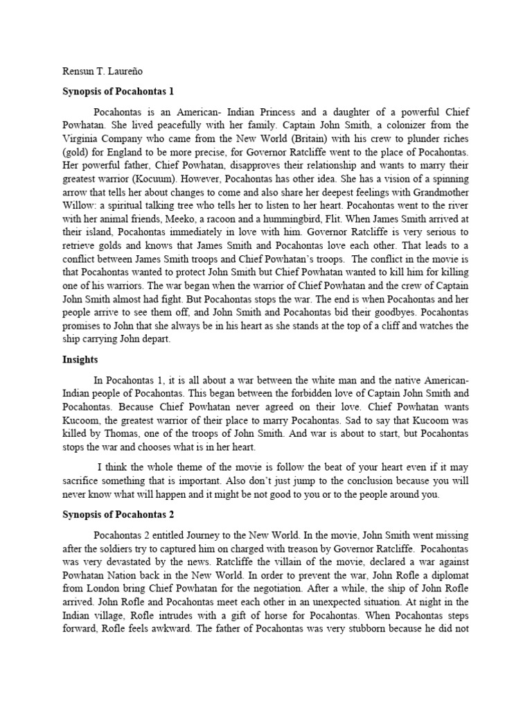 Pocahontas Movie Synopses & Insights | PDF | Classics