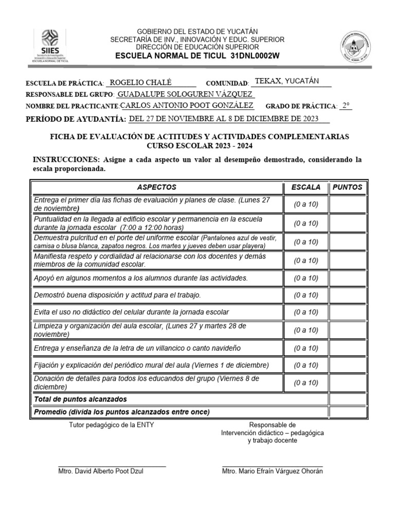 5 Ficha de Evaluación de Actitudes y Actividades Complementarias Carlos ...