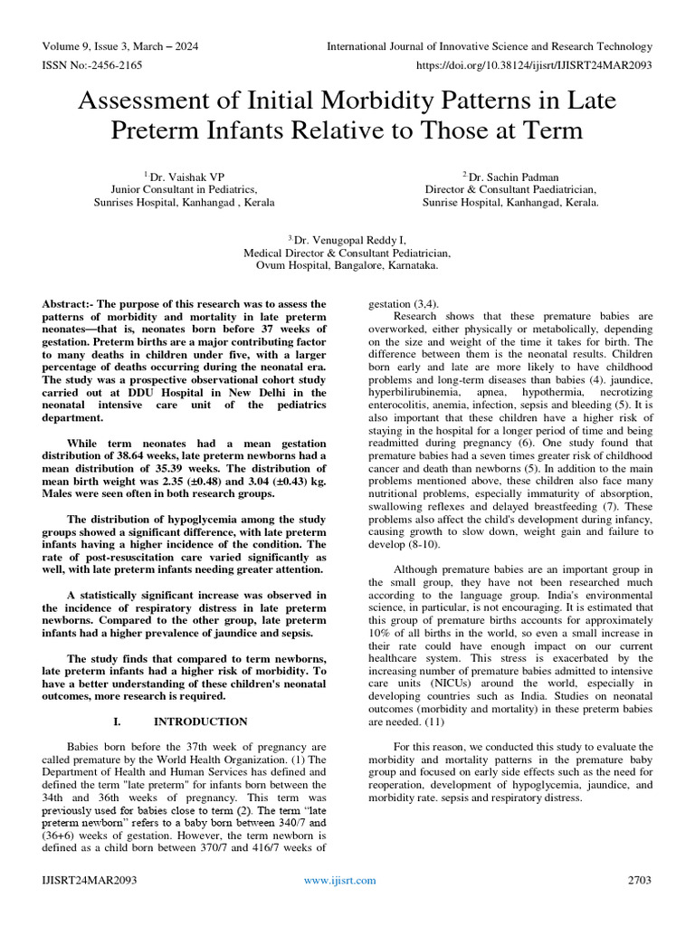 Assessment of Initial Morbidity Patterns in Late Preterm Infants ...