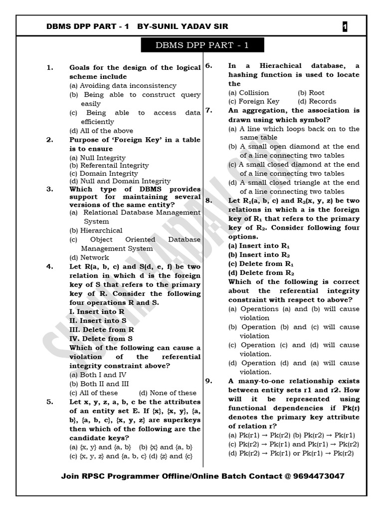 DBMS DPP 2 | PDF | Databases | Relational Database