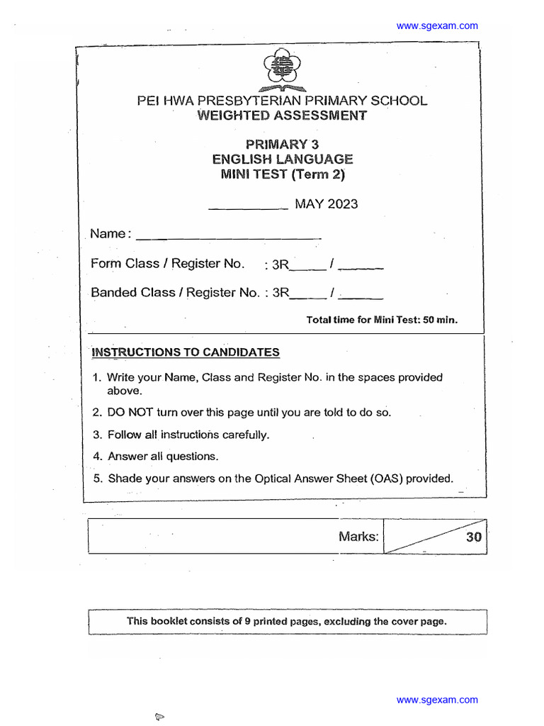 P3 English Mini Test May 2023 | PDF