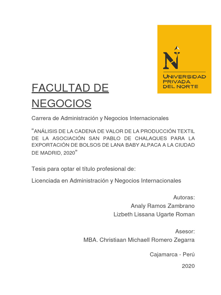 Ramos Zambrano Analy - Ugarte Roman Lizbeth Lissana | PDF | Lana | Business