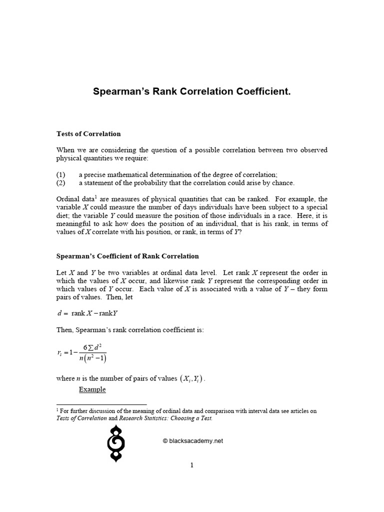 Spearman Rank Correlation Coefficient | Download Free PDF | Spearman's ...