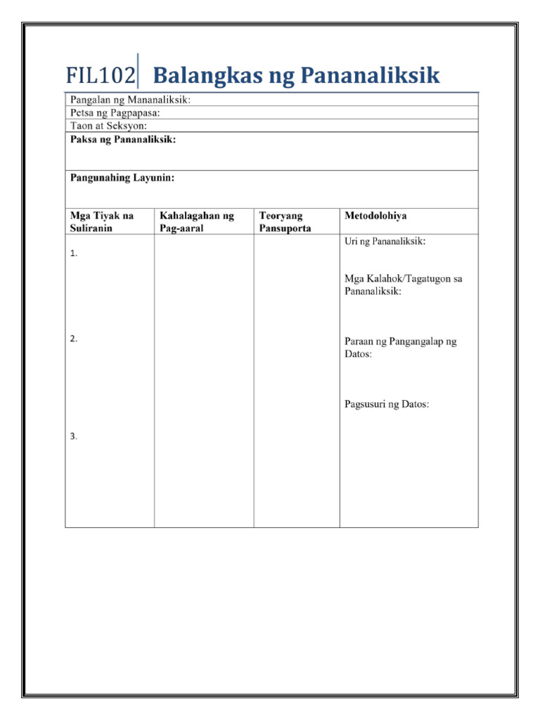 Balakas NG Pananaliksik Format | PDF