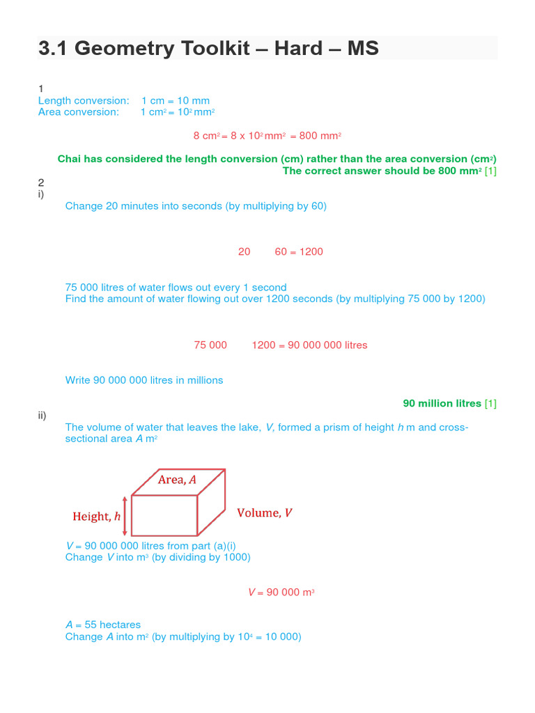 3.1 Geometry Toolkit - Hard - MS | PDF | Area | Volume
