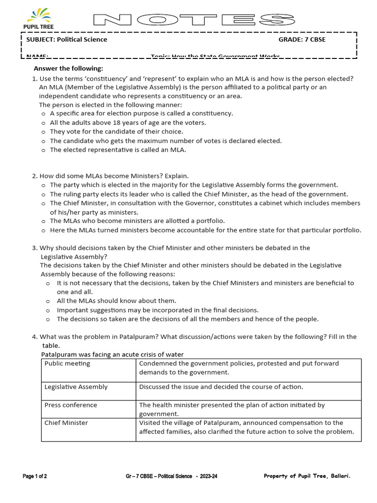 CBSE NOTES 7 How The State Government Work | PDF | Political Parties ...