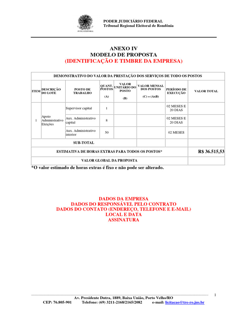 04 Anexo IV - Modelo de Proposta | PDF | Economias