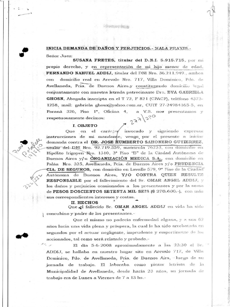 Ejemplo de Demanda Por Daños y Perjuicios | PDF Ejemplo de Demanda Por Daños y Perjuicios | PDF