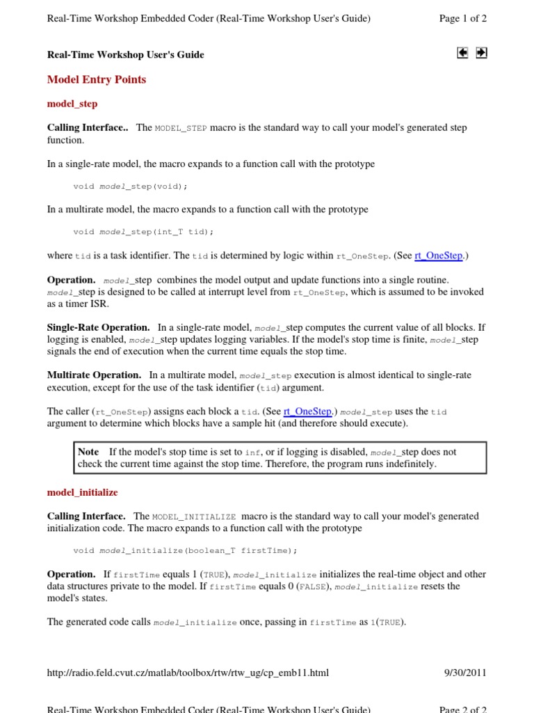Real-Time Workshop Embedded Coder Guide - Model Entry Points | PDF | Subroutine | Macro ...