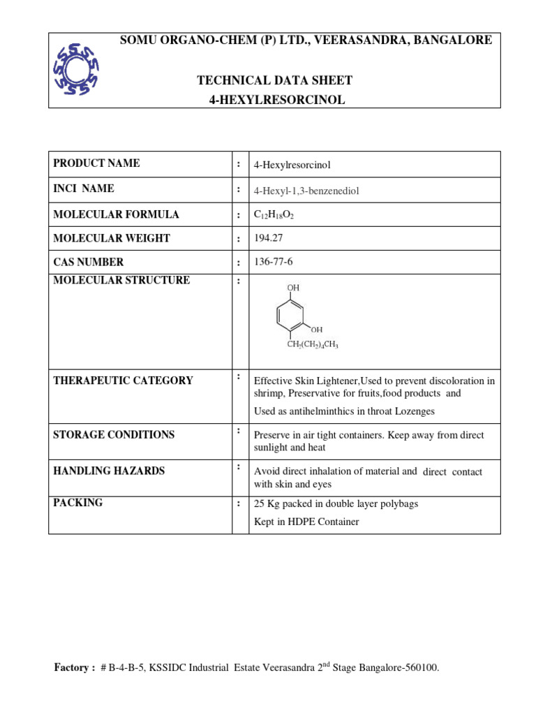 TDS 4-Hexylresorcinol | PDF | Physical Sciences | Chemical Elements