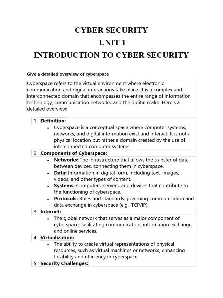 CYBER SECURITY Unit 1 | Download Free PDF | Osi Model | Security