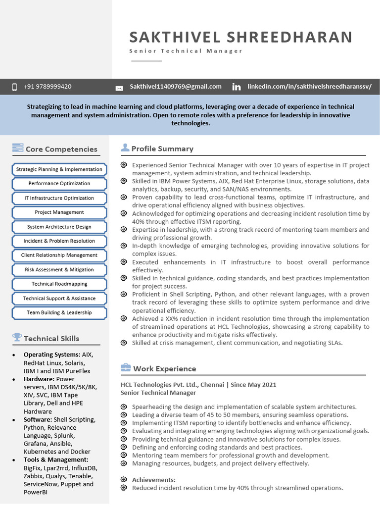 Senior Technical Manager in IT & ML | PDF | Tamil Language | Computer ...