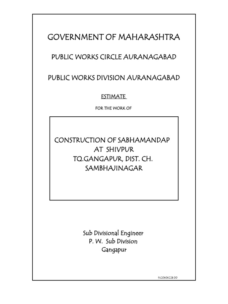 Estimate for Shivpur Sabha Mandap Construction | PDF | Concrete | Plaster